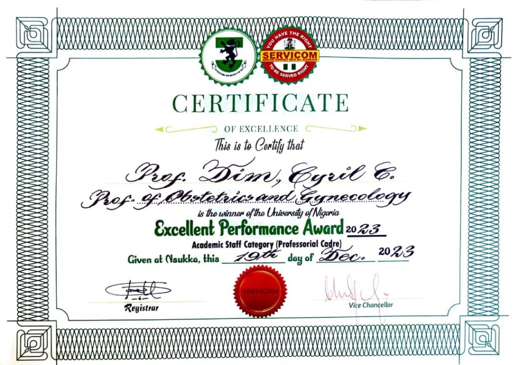Prof Cyril C. Dim Wins UNN Excellent Performance Award 2023 - UNTH